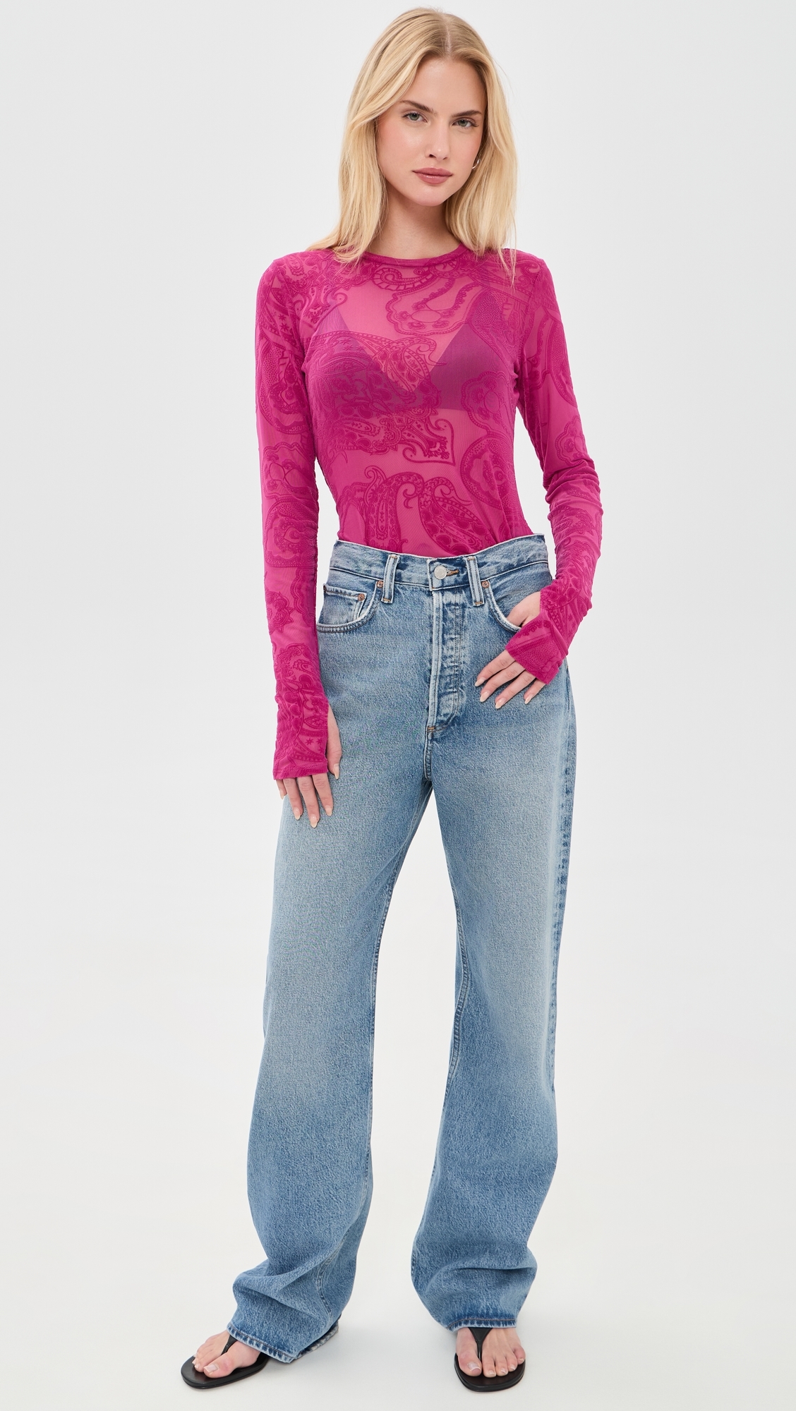 AFRM AFRM Kaylee Flocked Paisley Mesh Shirt
